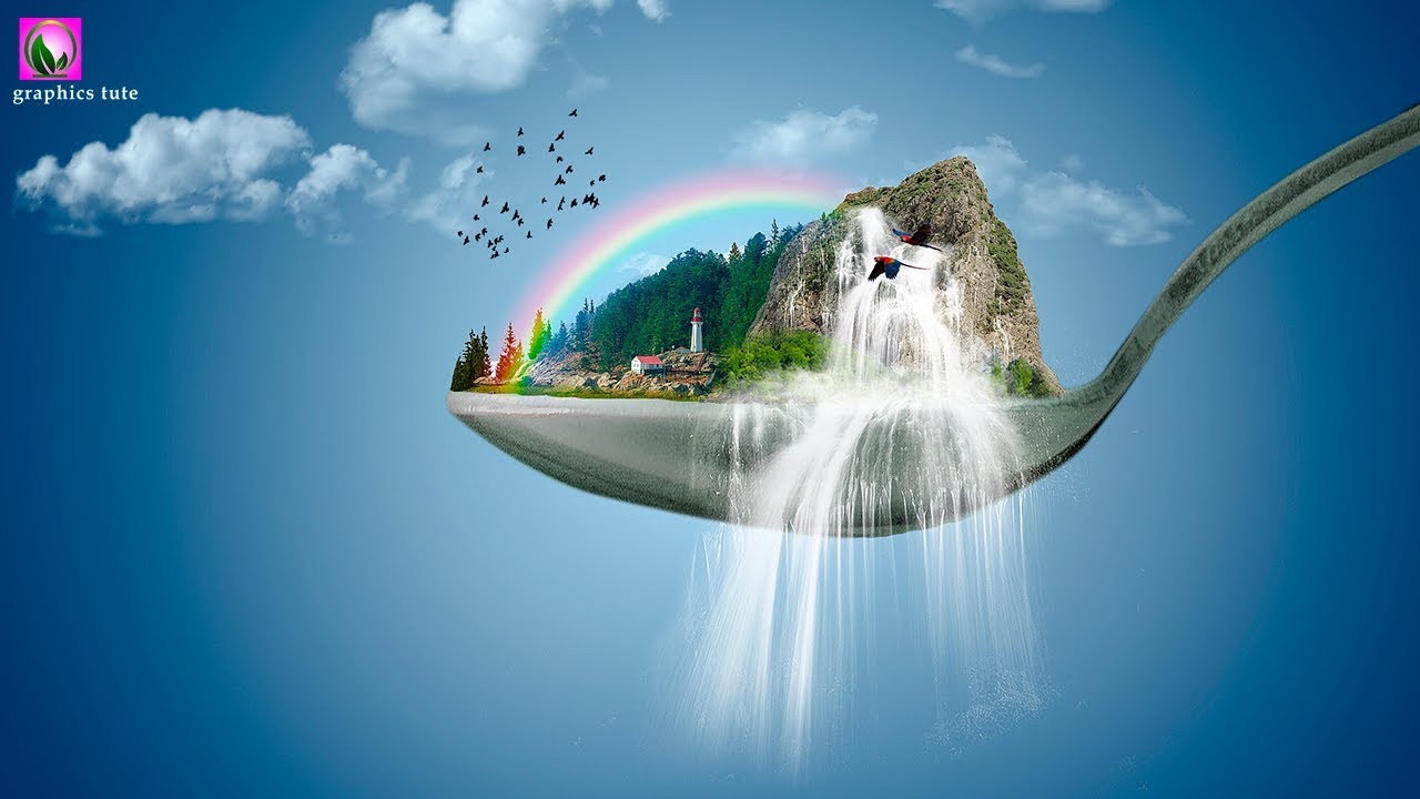 3D Waterfall Manipulation On Spoon - Photo Manipulation In Photoshop ...