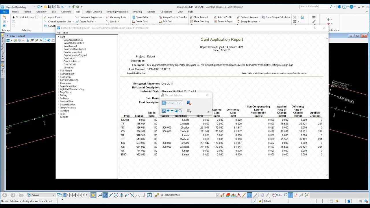 OpenRail Designer 2021 Release 2 Cant Report from Event Points - YouTube