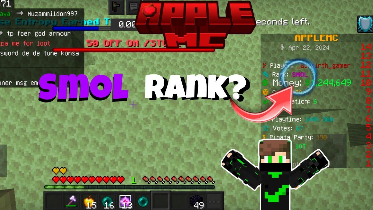 FINALLY I GOT SMOL RANK IN APPLEMC MINECRAFT SERVER - YouTube