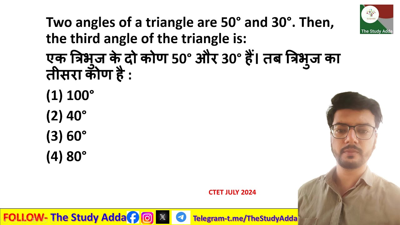 Two angles of a triangle are 50° and 30°. Then, the third angle of the ...