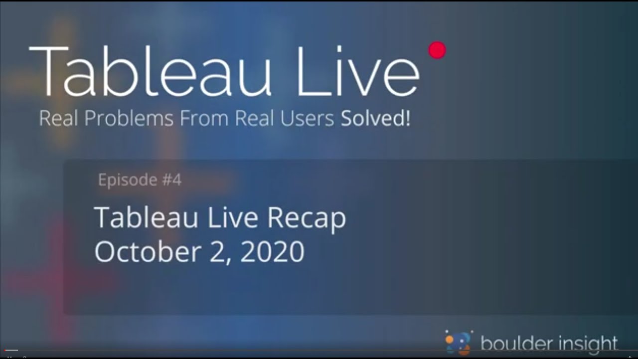 Tableau Live October 2020 - Episode 4 - YouTube