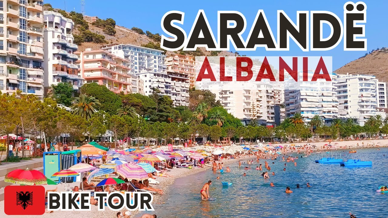 SARANDE, Albania Bike Tour 4K, Promenade and beach. SARANDA wycieczka ...