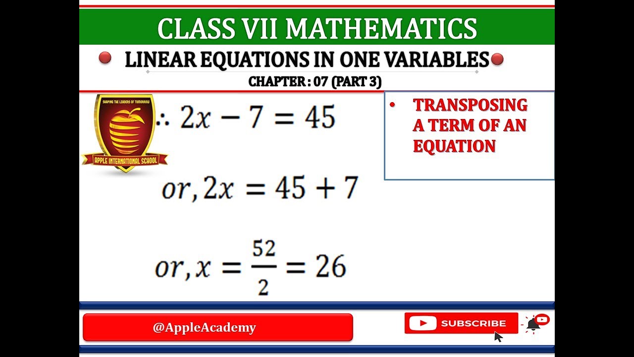 CLASS_7 MATH CHP 7 LINEAR EQUATIONS IN ONE VARIABLES PART 3 - YouTube