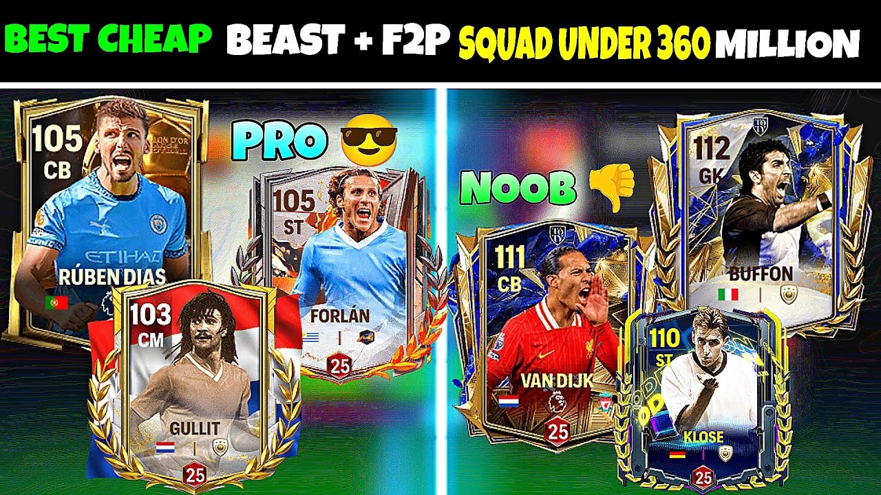 BEST CHEAP BEAST + F2P SQUAD UNDER 360 MILLION IN FC MOBILE 💸‼️CHEAP ...