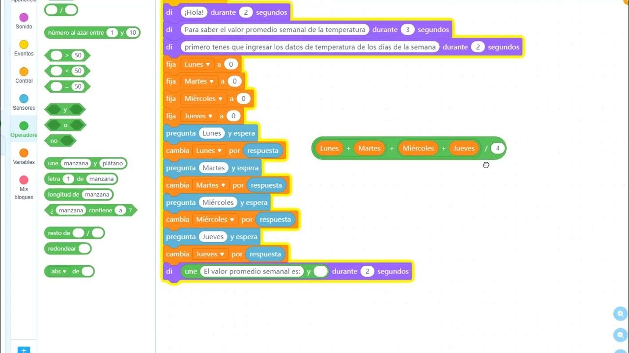 Variables mBlock Programa para calcular un promedio semanal 2° Parte ok ok - YouTube