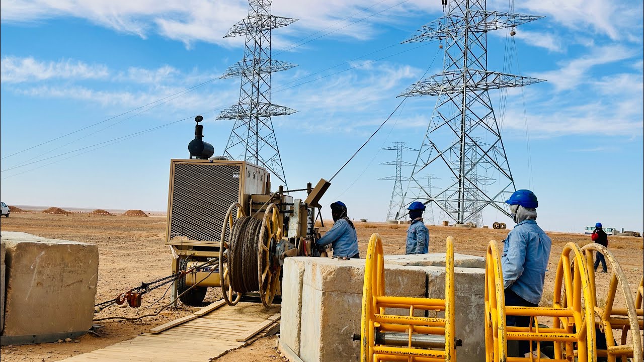 Conductor stringing for quad bundle, 380kV line #community - YouTube