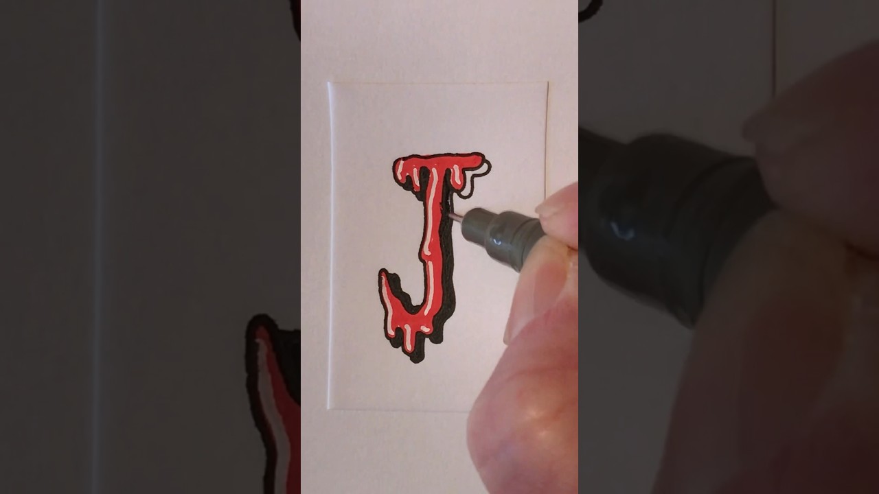 🩸 DRAWING A BLOOD DRIP EFFECT LETTER J Part 5 FULL DROP SHADOW Posca ...