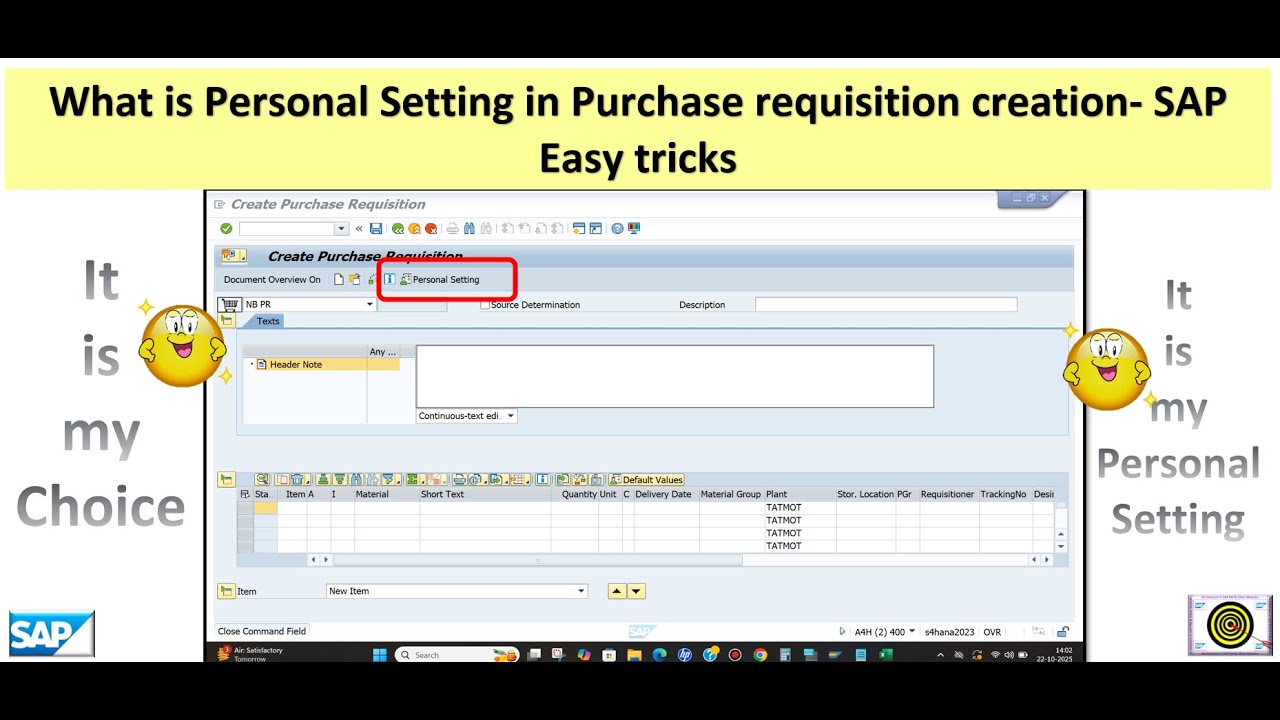 SAP Tricks-What is use of Personal Setting in Purchase requisition ...