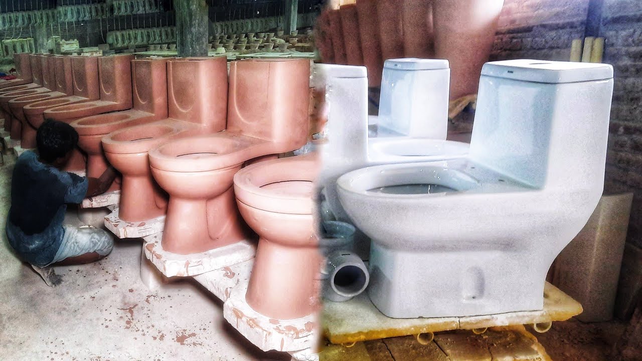 Process Of Making Ceramic Western Toilet Seats In Factory. Mass ...