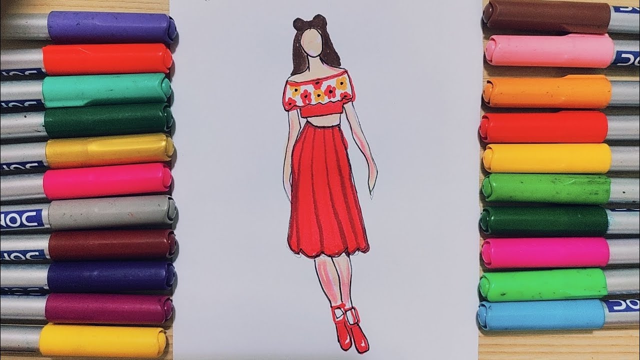 How to draw a short dress drawing easy - YouTube