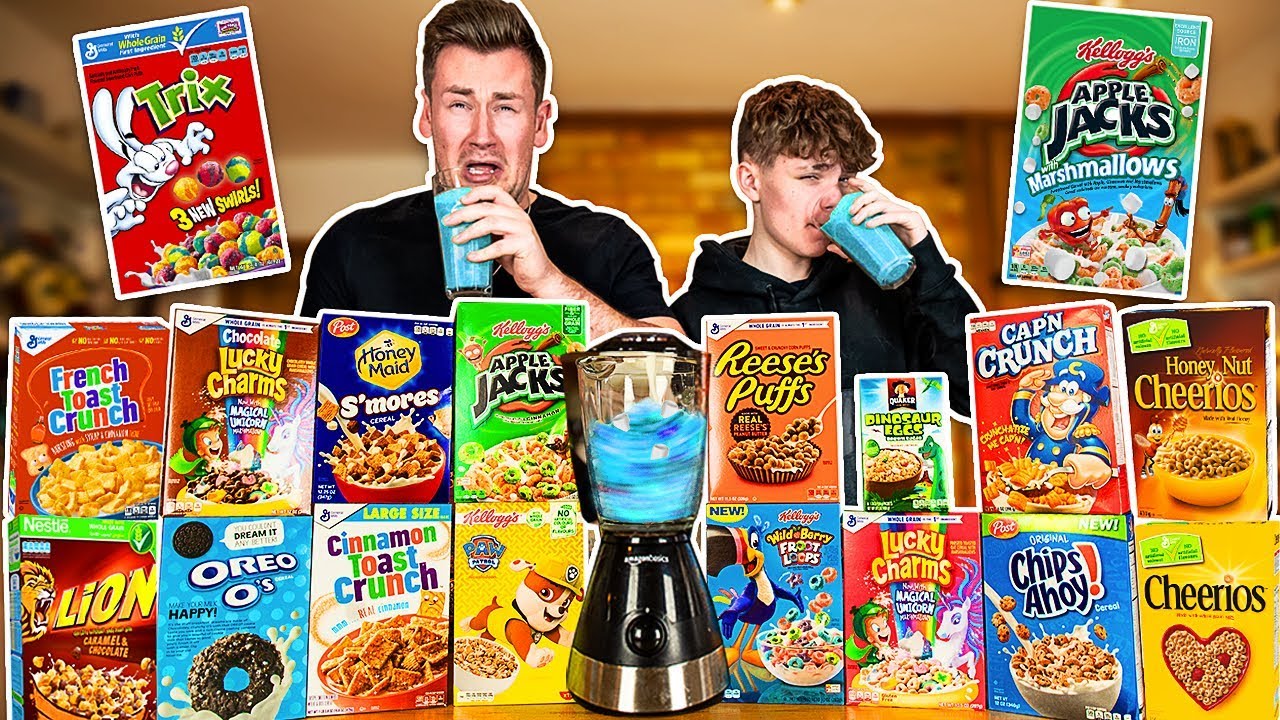 BROTHERS TRY THE CRAZIEST CEREALS IN THE WORLD & BLEND THEM - YouTube