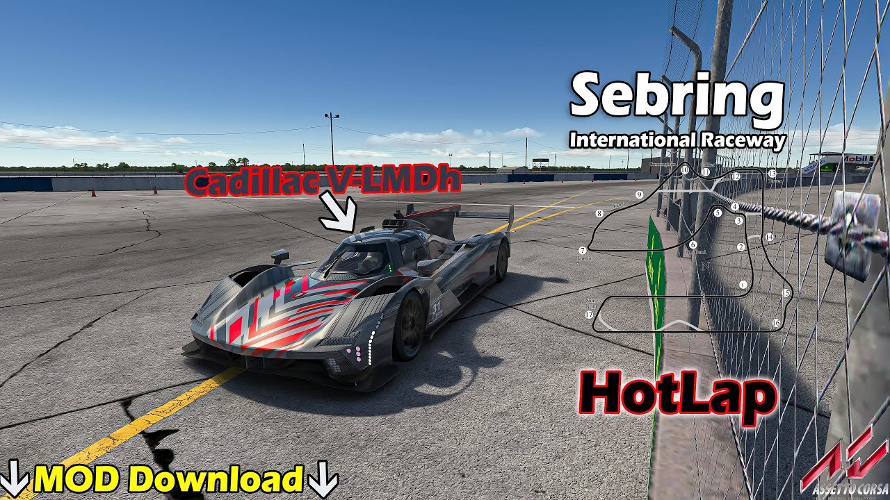 Assetto Corsa Cadillac V-LMDH Sebring International Raceway Hotlap + Mod downland - YouTube