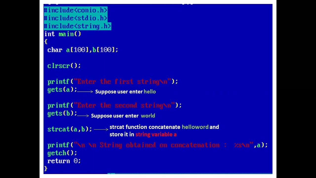 Program To Concatenate Strings Using Strcat Function Youtube