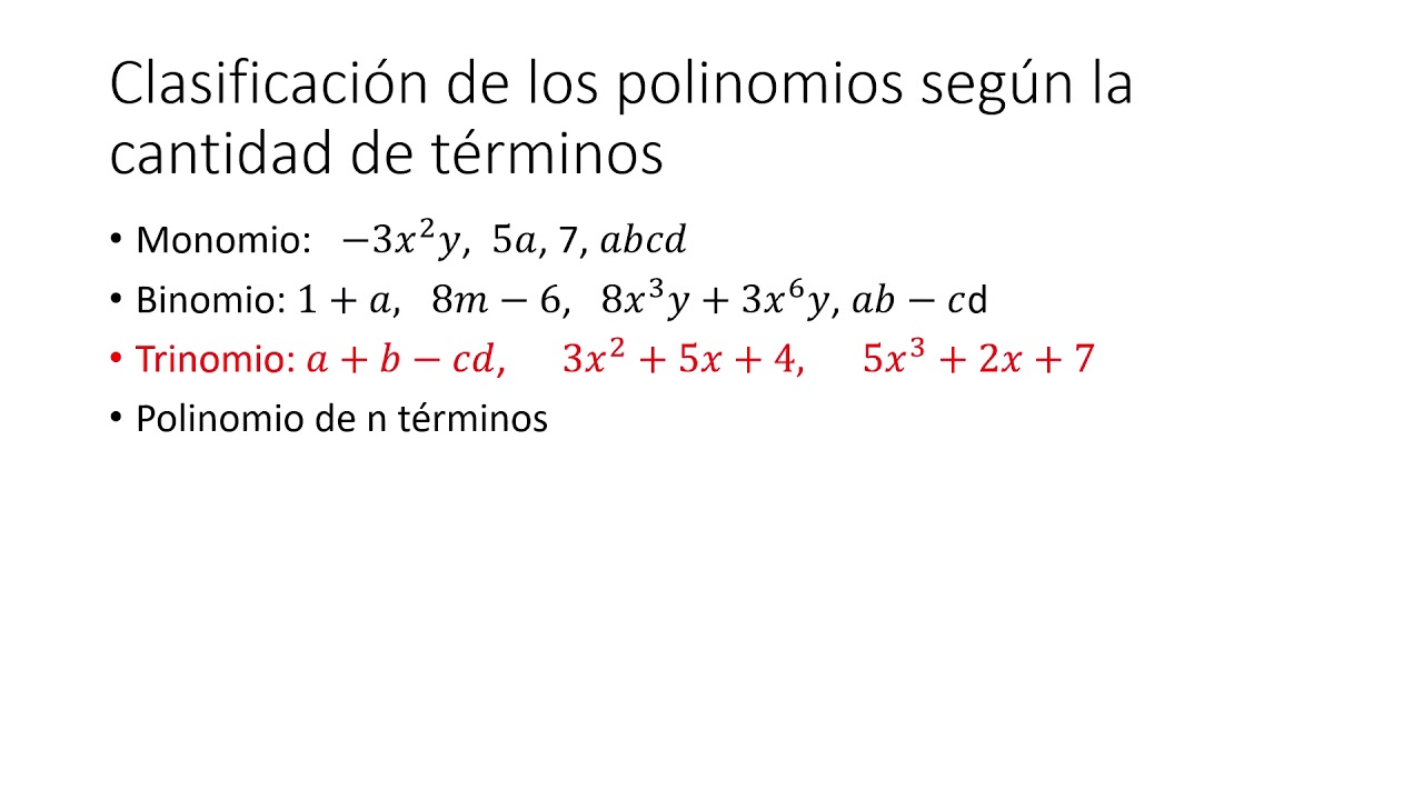 Polinomio Parte 2: Clasificación según la cantidad de términos - YouTube
