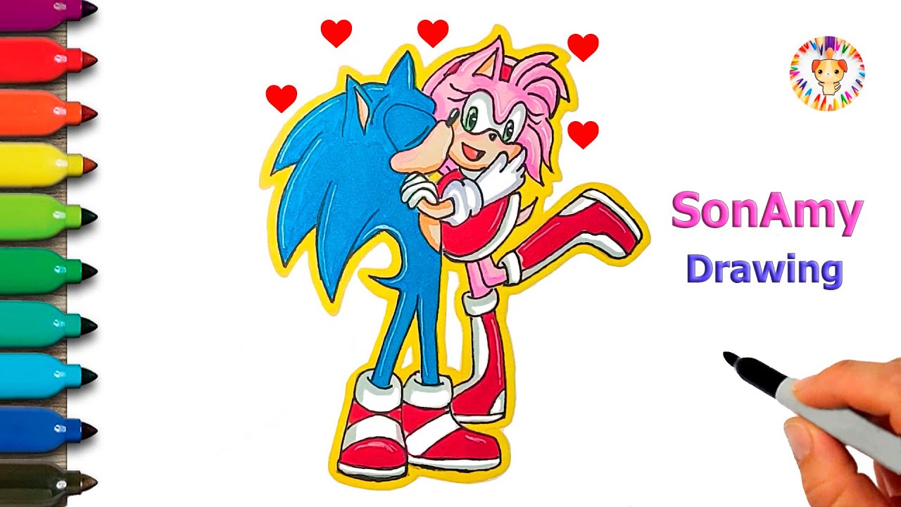 How to draw Sonic kisses Amy Rose 💙 SonAmy kiss drawing easy step by ...