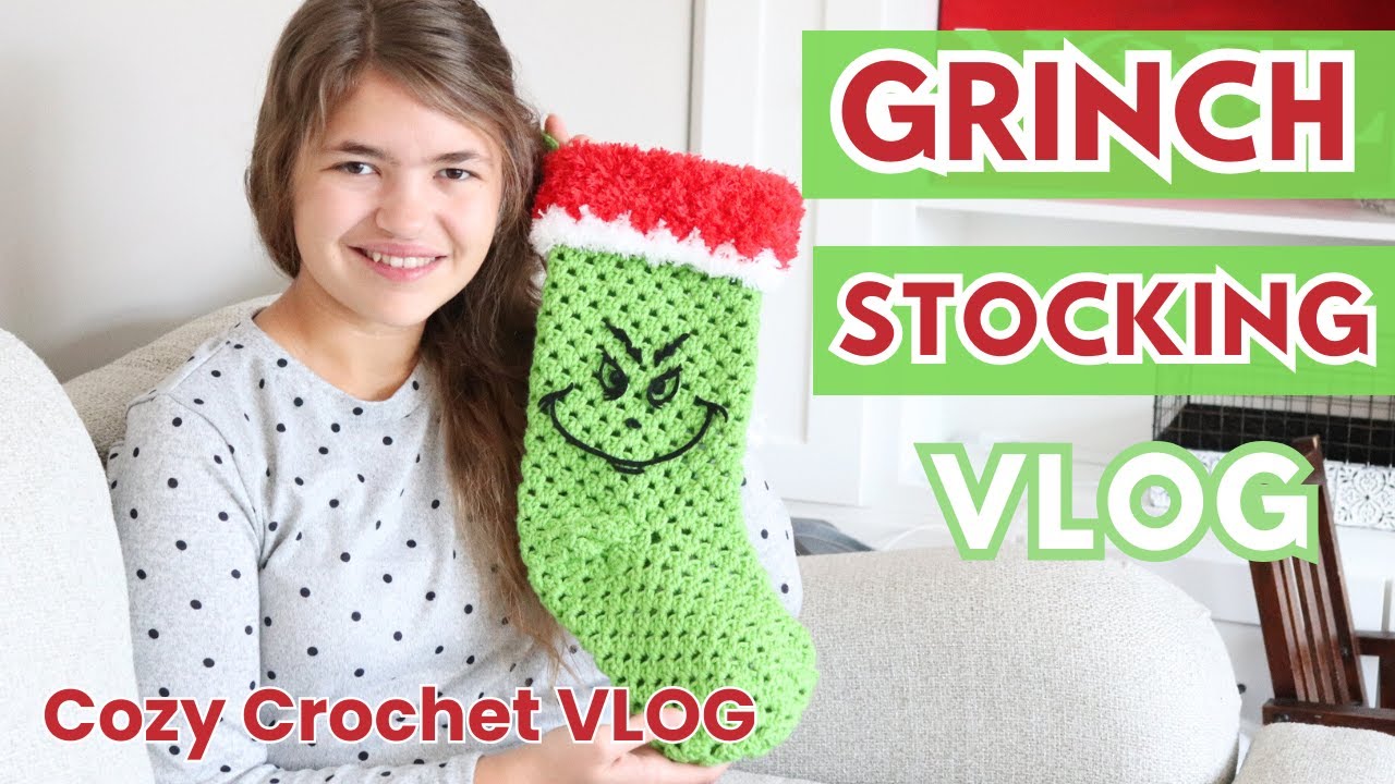 Crochet Grinch Stocking VLOG | How to Crochet a Stocking | Crochet ...