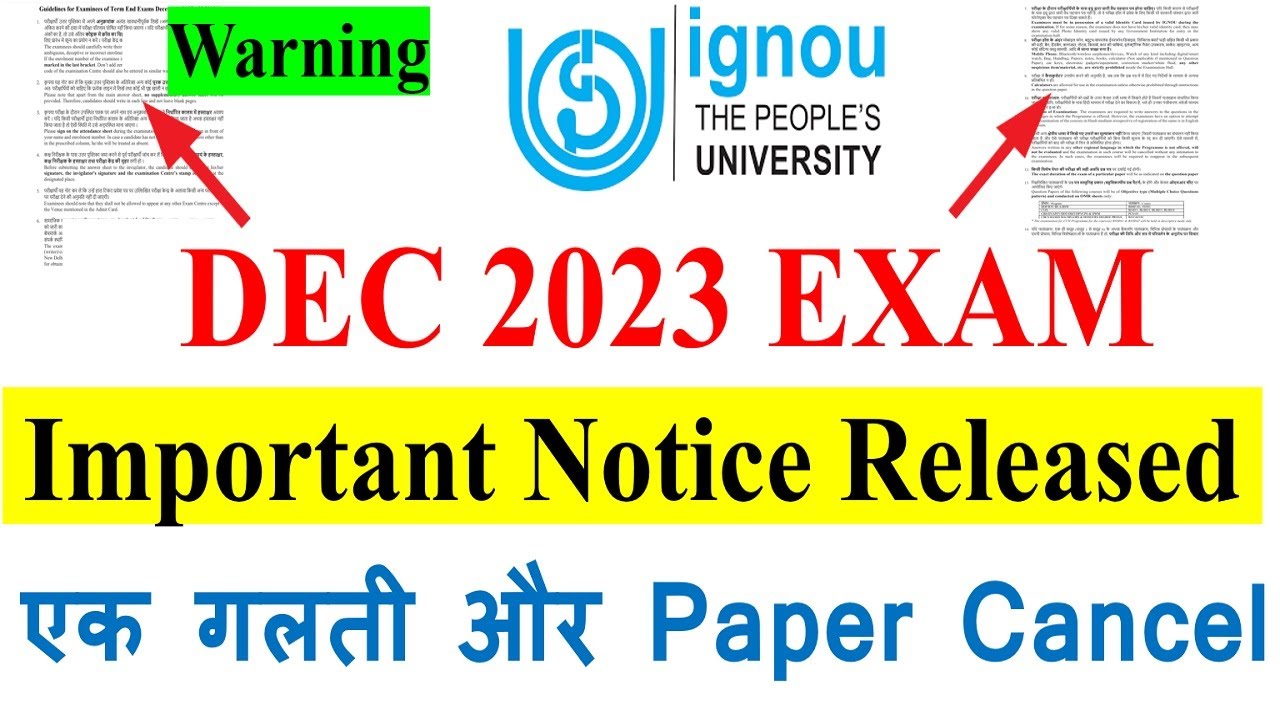 IGNOU DEC 2023 Exam | important Notice Released For All IGNOU Students ...