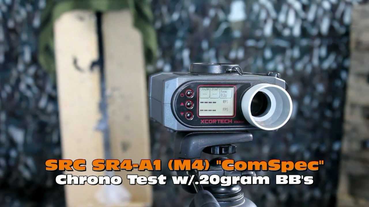Chrono Test - SRC CompSpec SR4-A1 M4A1 AEG Rifle - YouTube