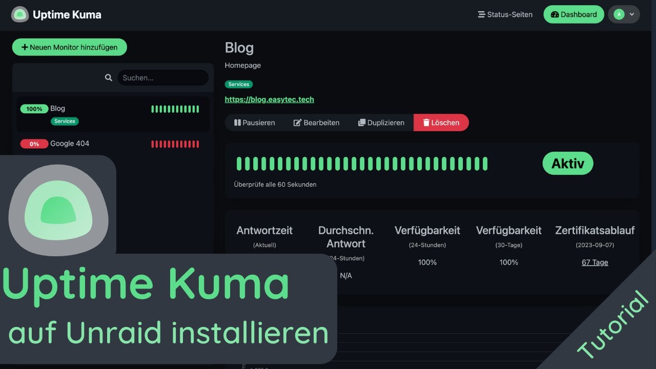 Uptime Kuma auf Unraid installieren & Einrichten - SELF-HOSTING-STATUSPAGE | Easy Tec - YouTube