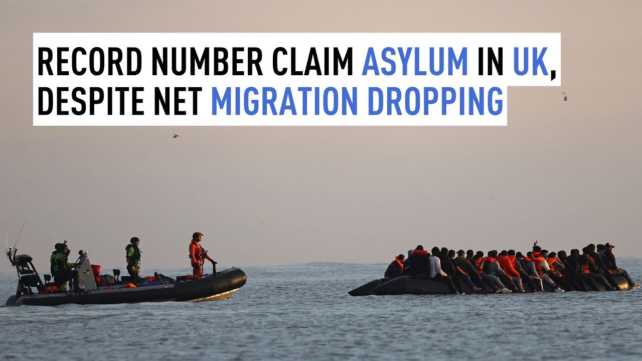 Record number claim asylum in UK, despite net migration dropping - YouTube