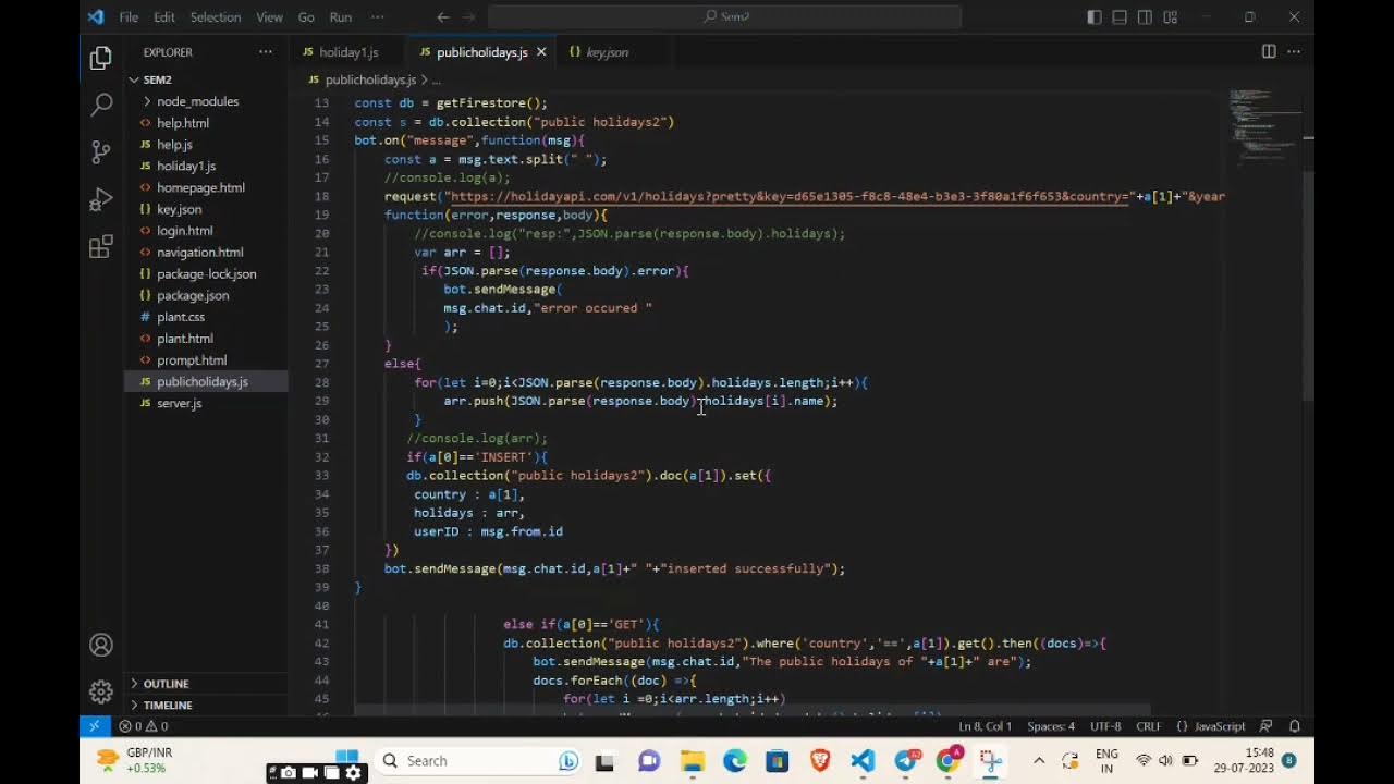 Telegram chat bot with firebase firestore database and external API(holidays API) - YouTube