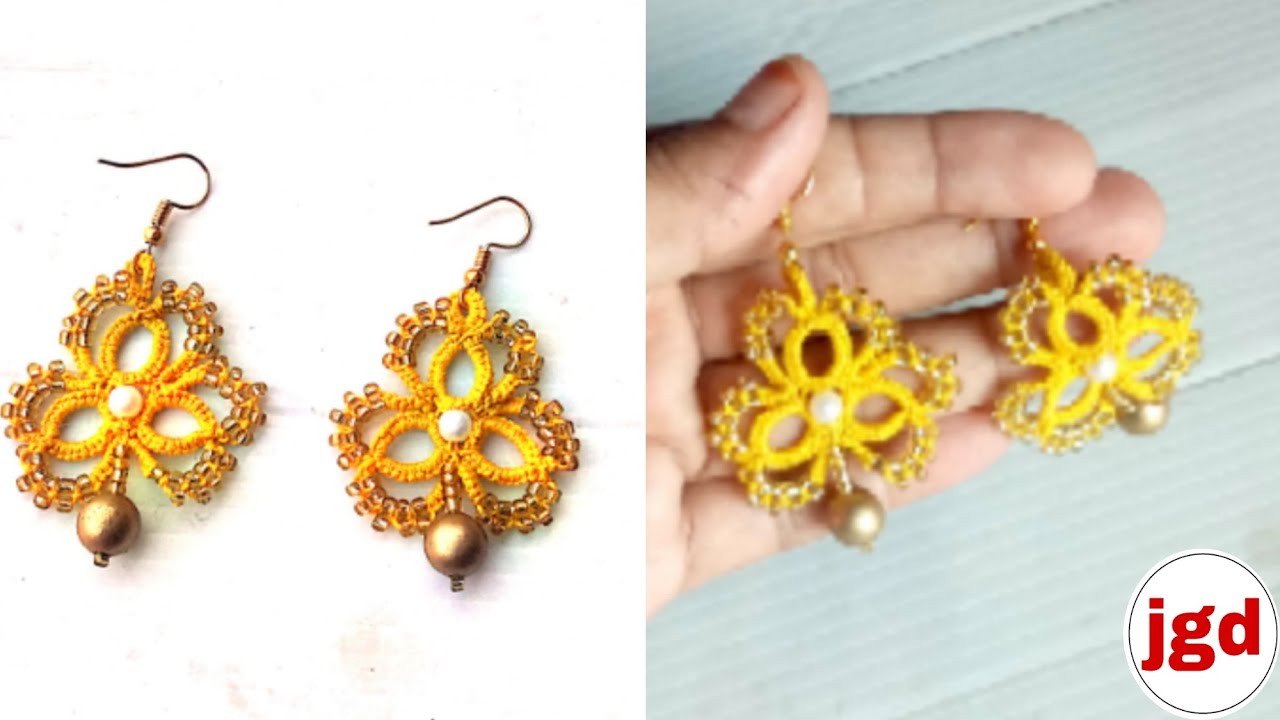 Needle Tatting Earring For Beginners/Beaded earring / Thread earring/ Shuttle tatting earring ...