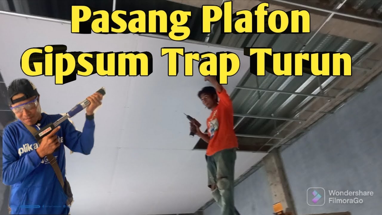 Pasang plafon gipsum drop ceiling trap turun untuk pemula - YouTube