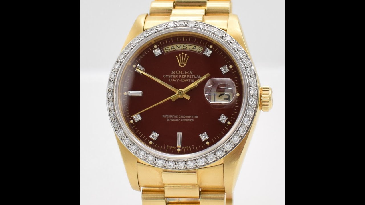 Rolex vintage Day-Date Stella Burgundy / Oxblood Dial - YouTube