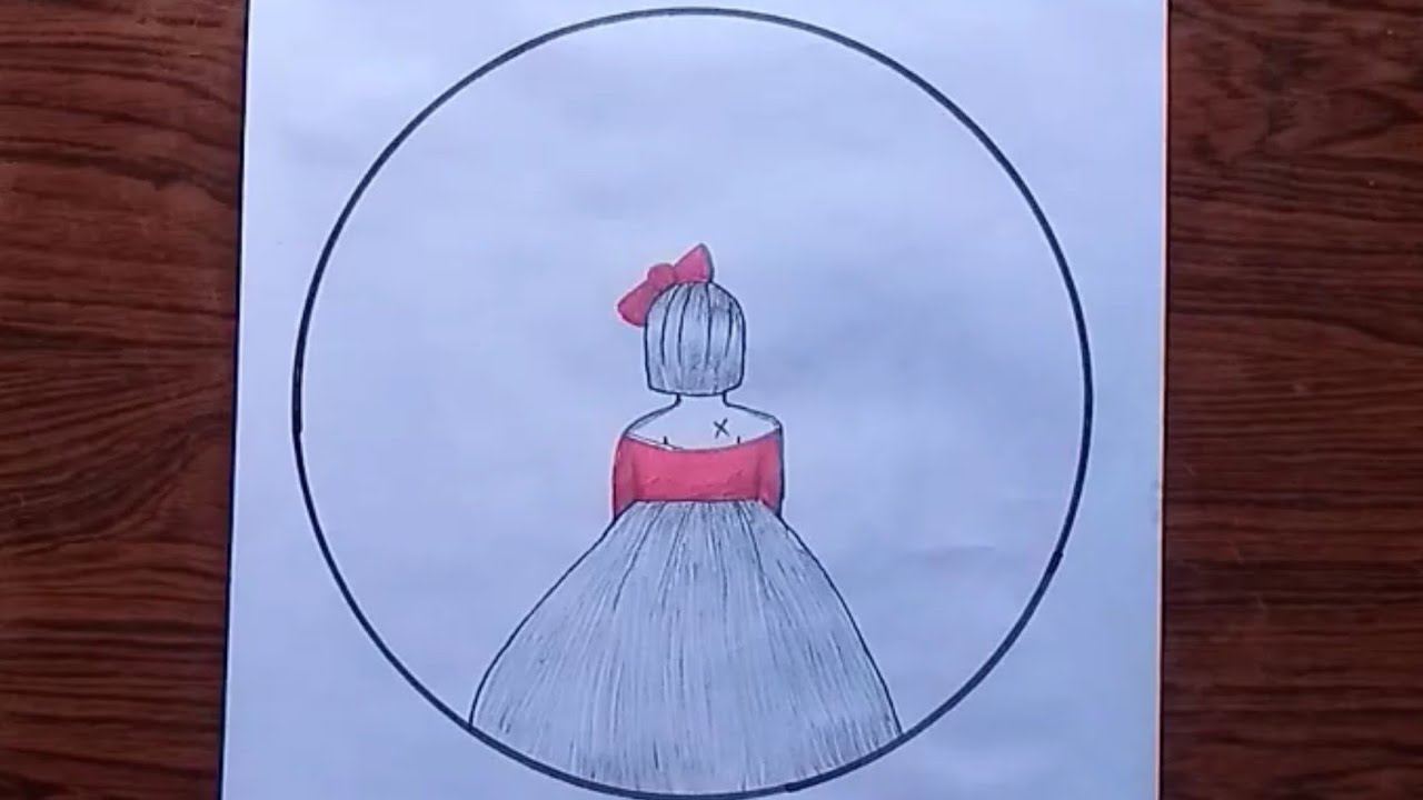 Girl Drawing ln Circle Step By Step||Easy scenery drawing||Easy girl ...