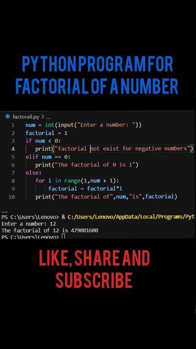 Python Program For Finding Factorial Of A Number Pythonprogramming Coding Shorts Youtube
