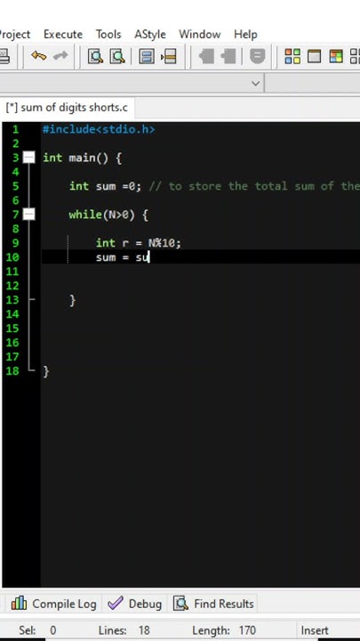 C Program To Find The Sum Of Digits Of A Given Number Must Watch For Beginners Shorts