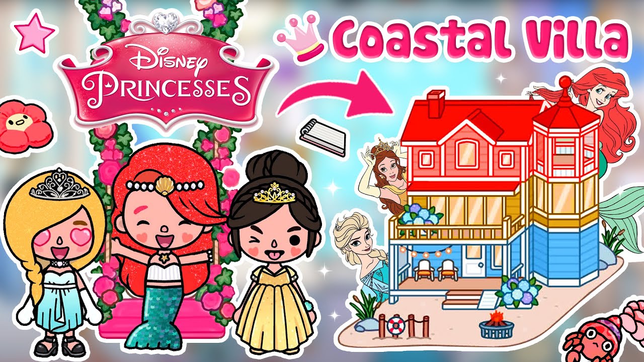 DISNEY PRINCESS IN COASTAL VILLA HOUSE ELSA AND FRIENDS 💖 Toca Boca ...