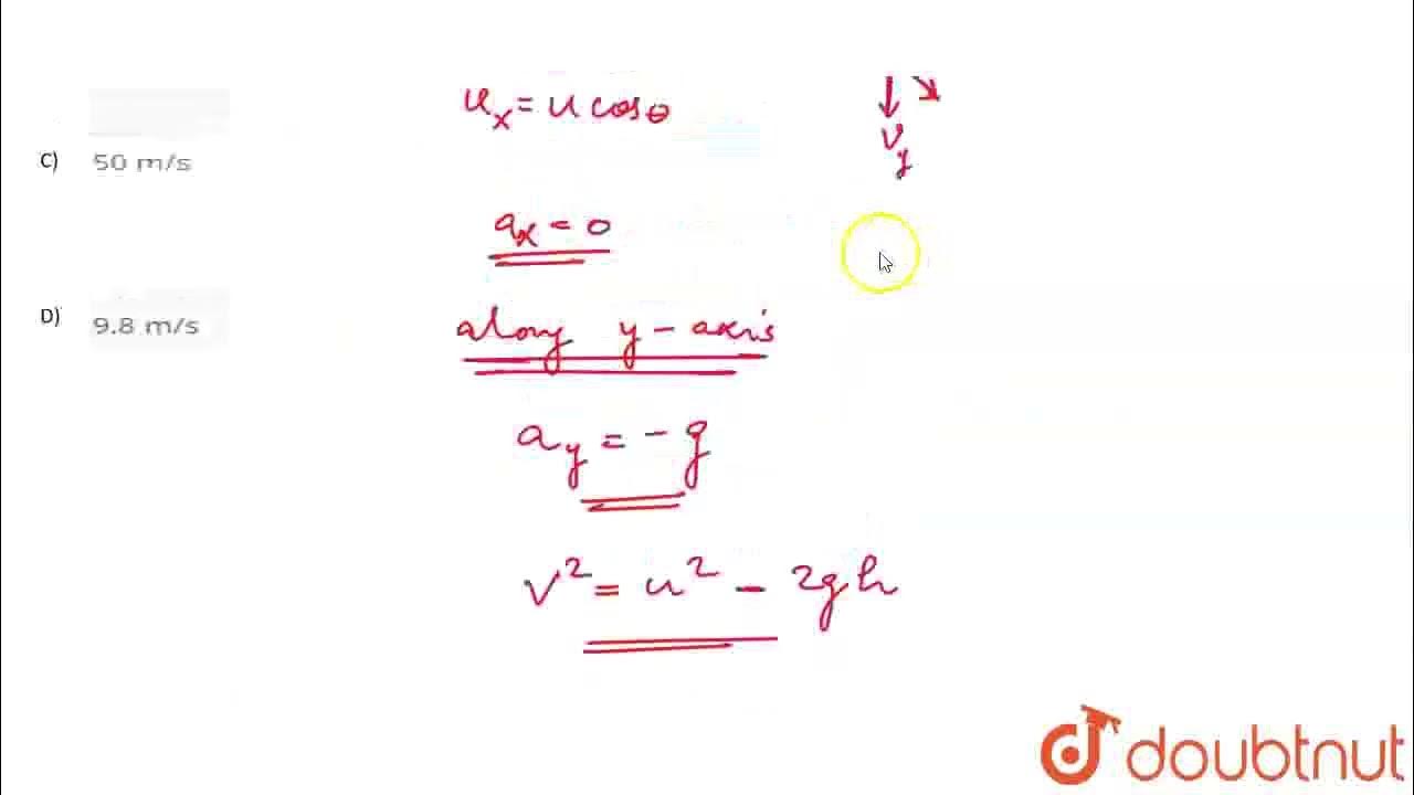 A projectile fired from a gun has initial horizontal and vertical components of velocity equal t ...