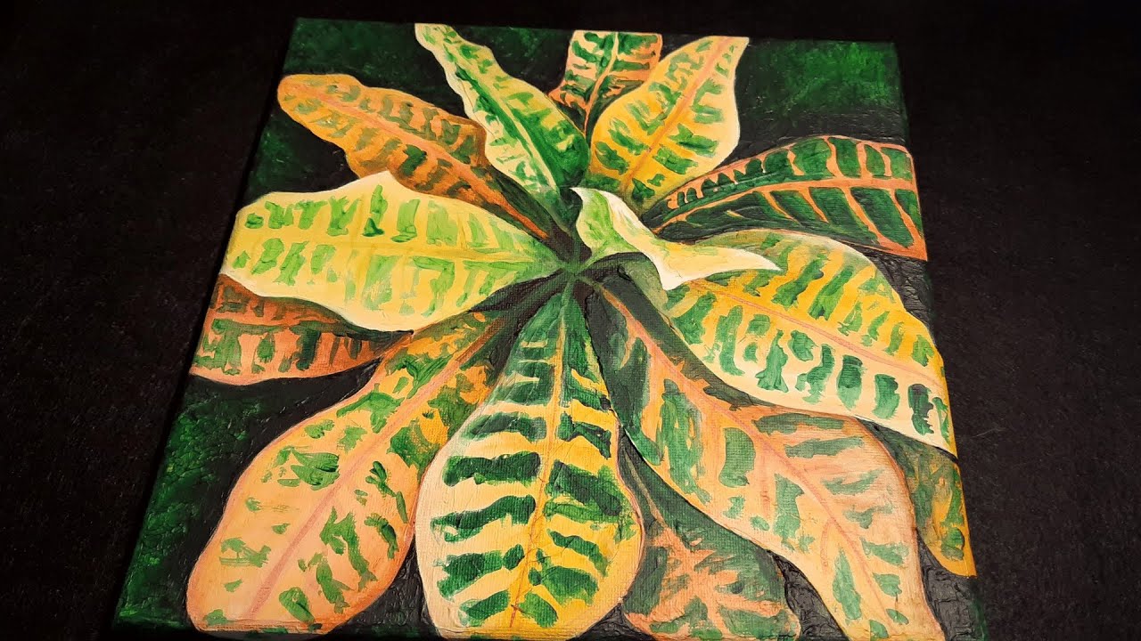 Croton Leaves Acrylic Painting (Palette Knife & Brushes) - YouTube