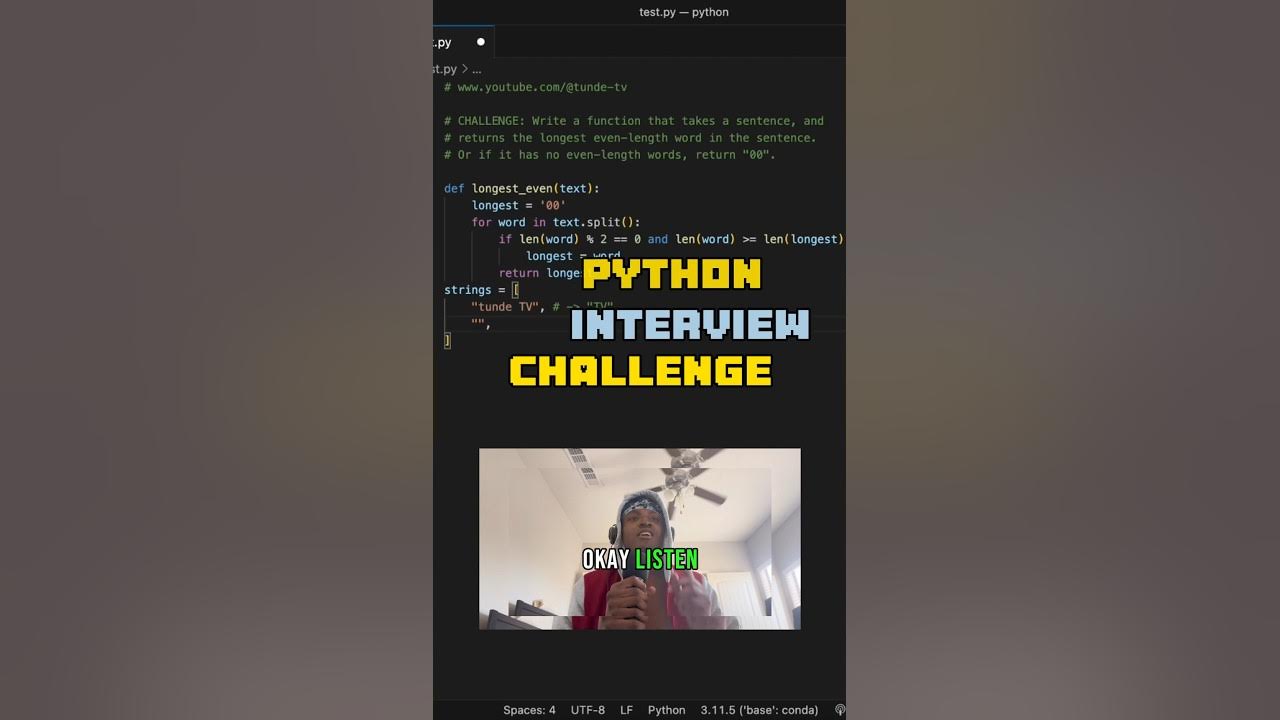 Python Interview Challenge Longest Even Number Programming Coding Python Youtube