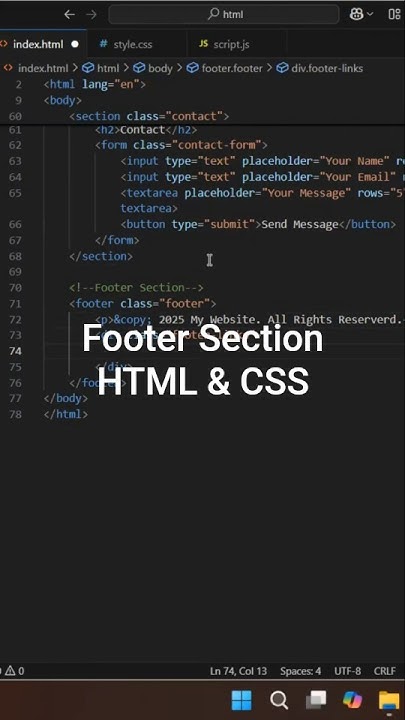 Footer Section in HTML & CSS | Beginner Web Development #shorts #htmlcss #webdevelopment # ...