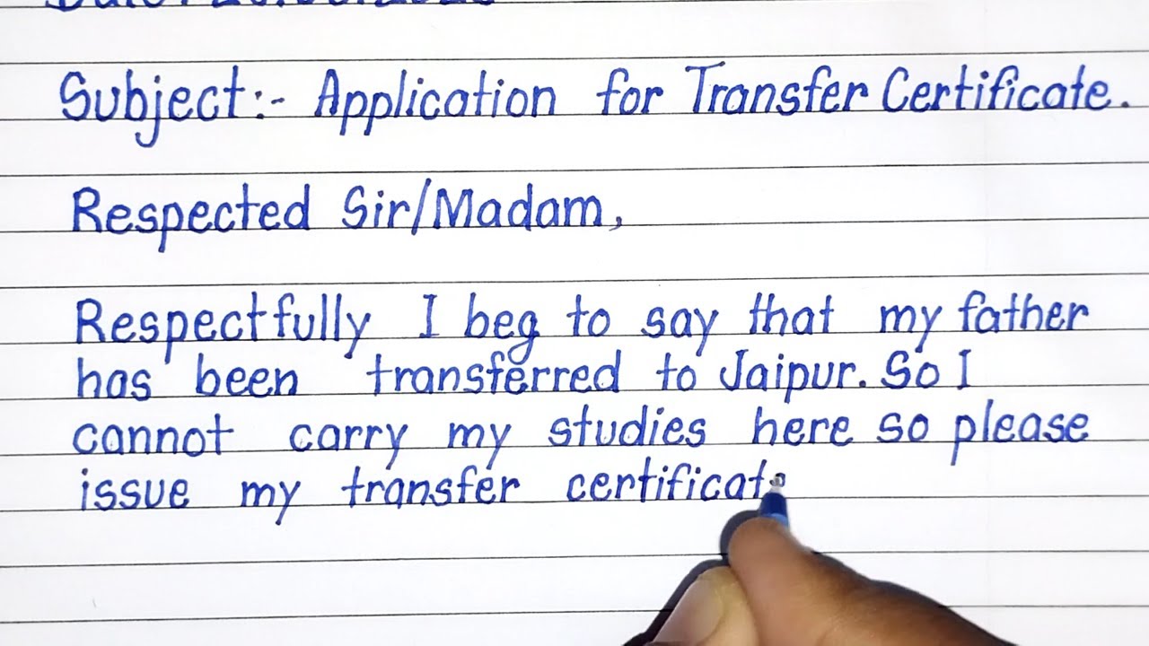 Application For Transfer Certificate TC In English Application For