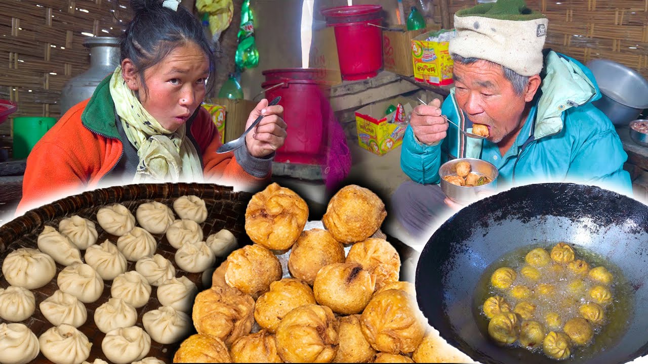Fried mo:mo: recipe in Village style || Roasted Pork Momos Mukbang ...