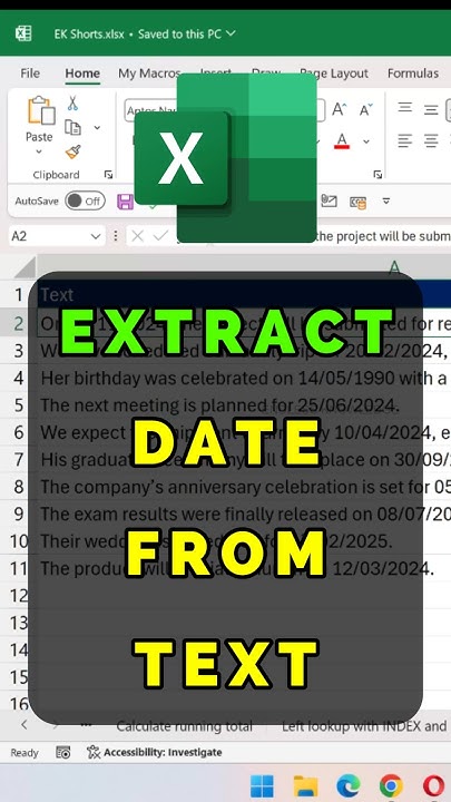 Extract Date from Text in Excel #exceltips #exceltutorial #excel - YouTube