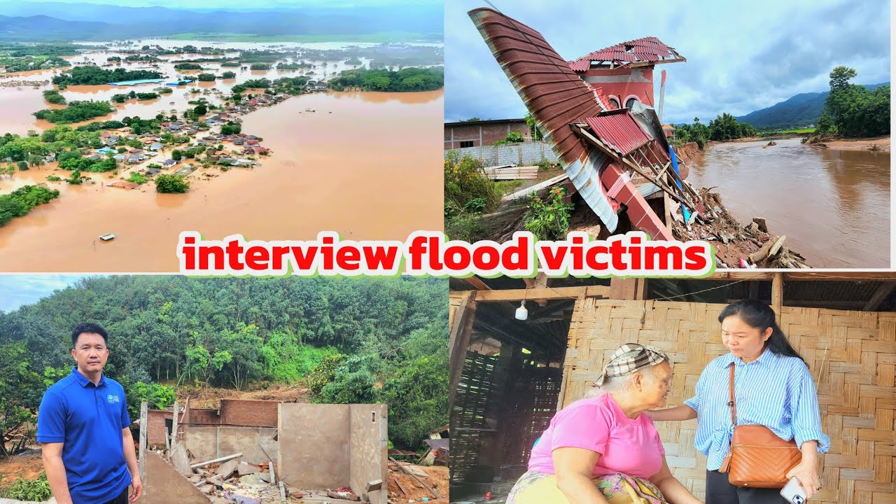 ลงพื้นที่ให้ความช่วยเหลือและสัมภาษณ์ผู้ประสบภัยน้ำท่วม. Interview flood ...