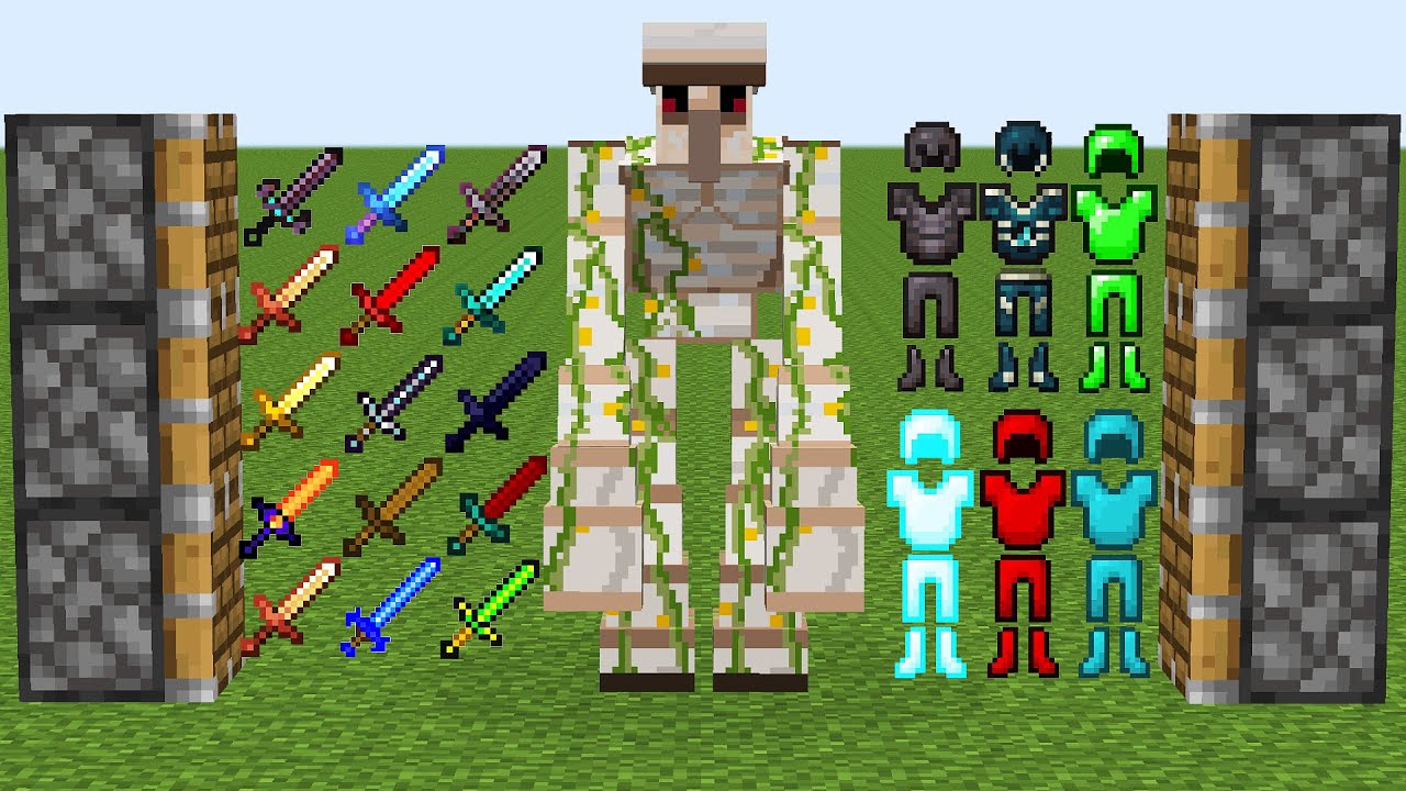 alpha mutant iron golem and all swords and all armor combined - YouTube