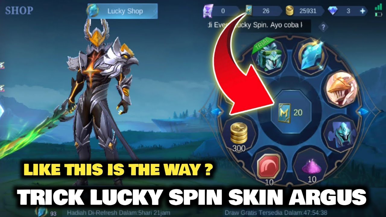TRICK LUCKY SPIN SKIN ARGUS LIGHT OF DAWN - MOBILE LEGENDS - YouTube
