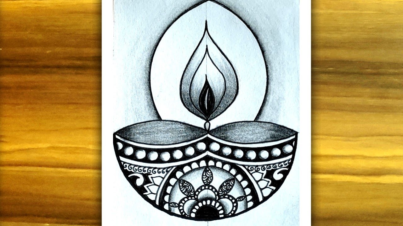Diya Drawing Easy Tutorial |How To Make Diya Drawing | Diwali Drawing ...