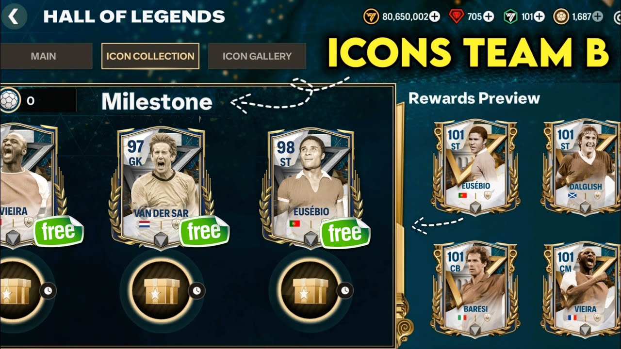 WOW!! OFFICIAL ICON TEAM B HALL OF LEGENDS FC MOBILE 24 | FREE 100 OVR ...
