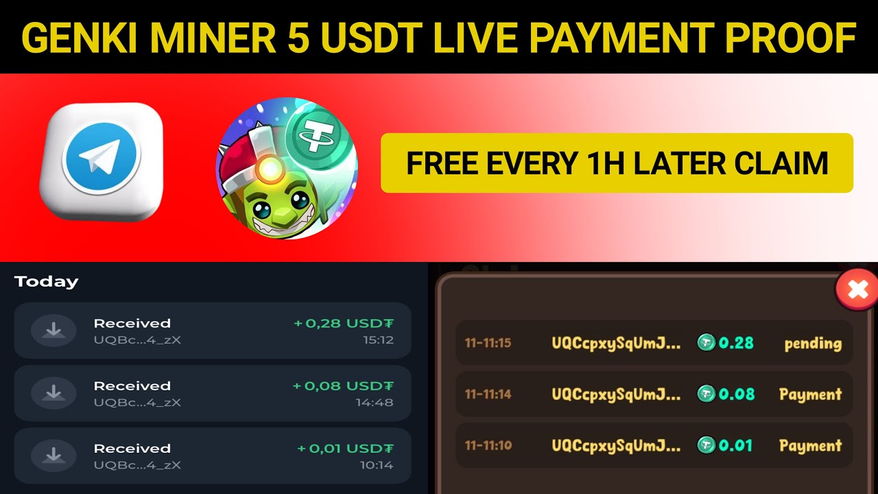 5 USDT Received From Genki Miner Bot | Genki Miner Withdrawal Proof ...