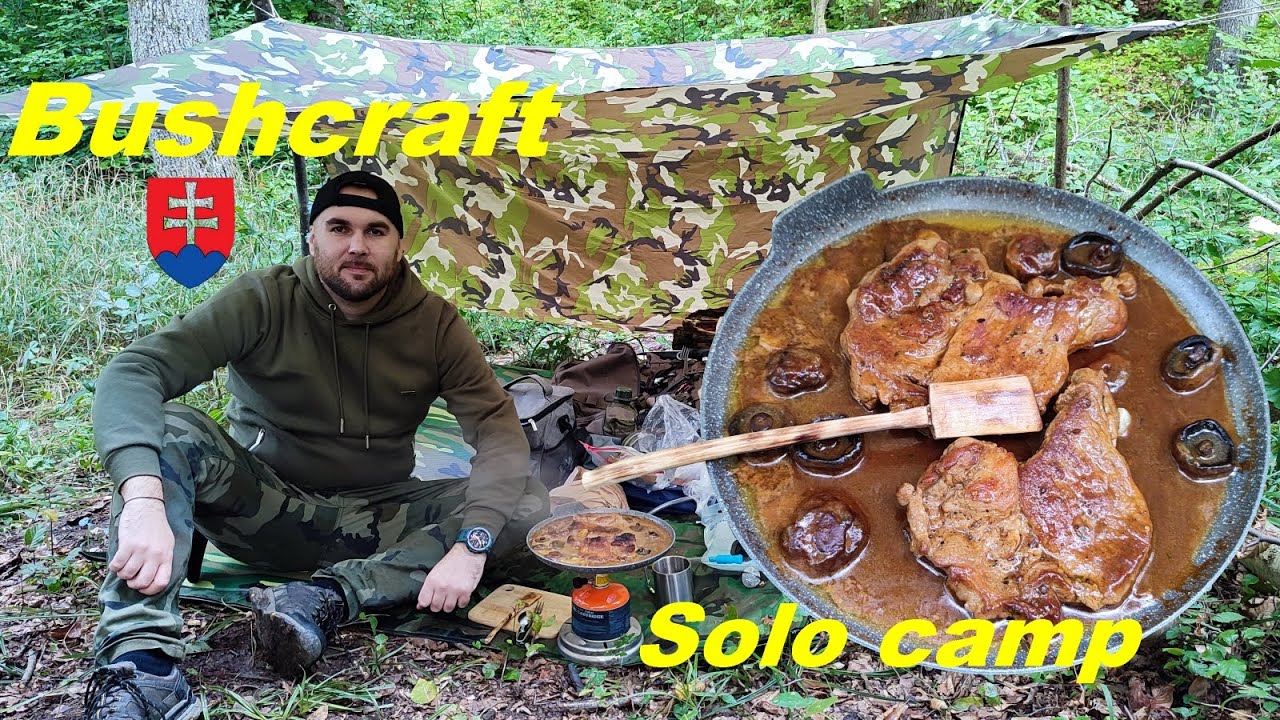 Bushcraft Solo tábor v lese | Stavanie prístrešku | Prístrešok z celty | Varenie | Čaj | Jedlo ...