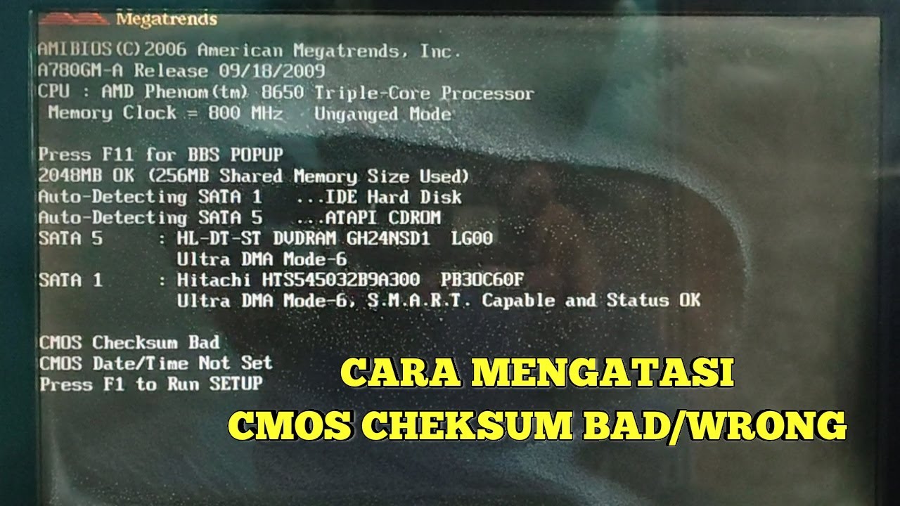 Cara mengatasi cmos cheksum bad atau wrong #tutorial - YouTube
