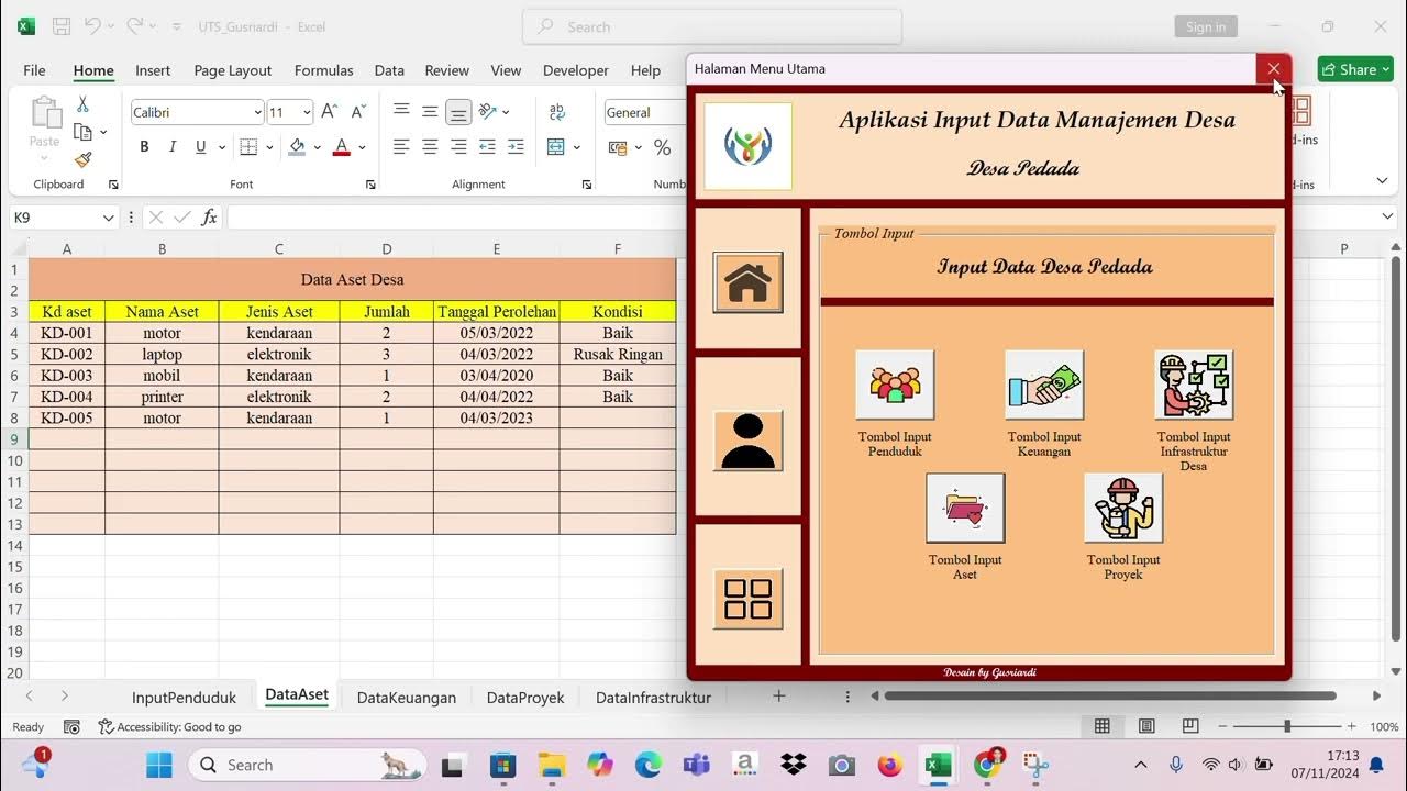 VIDEO DEMO APLIKASI VBA INPUT DATA MANAJEMEN DESA ( GUSRIARDI 3202302064) - YouTube