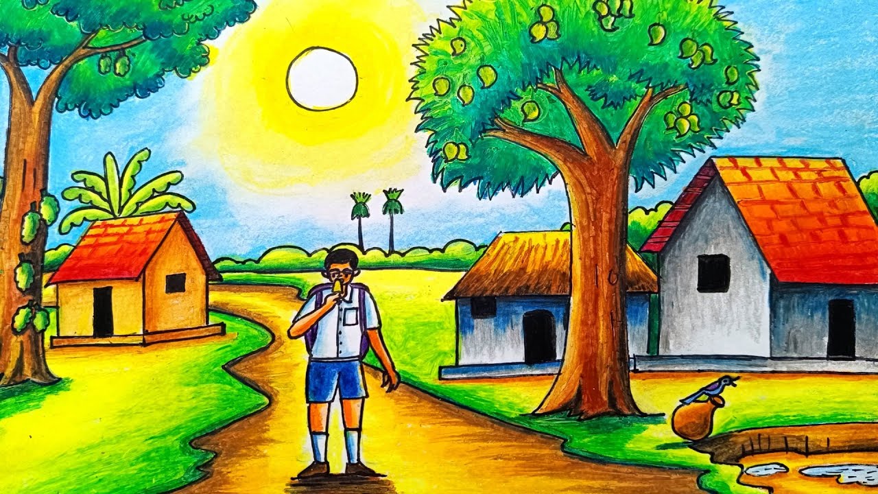 How to draw summer season scenery step by step/ summer season scenery ...