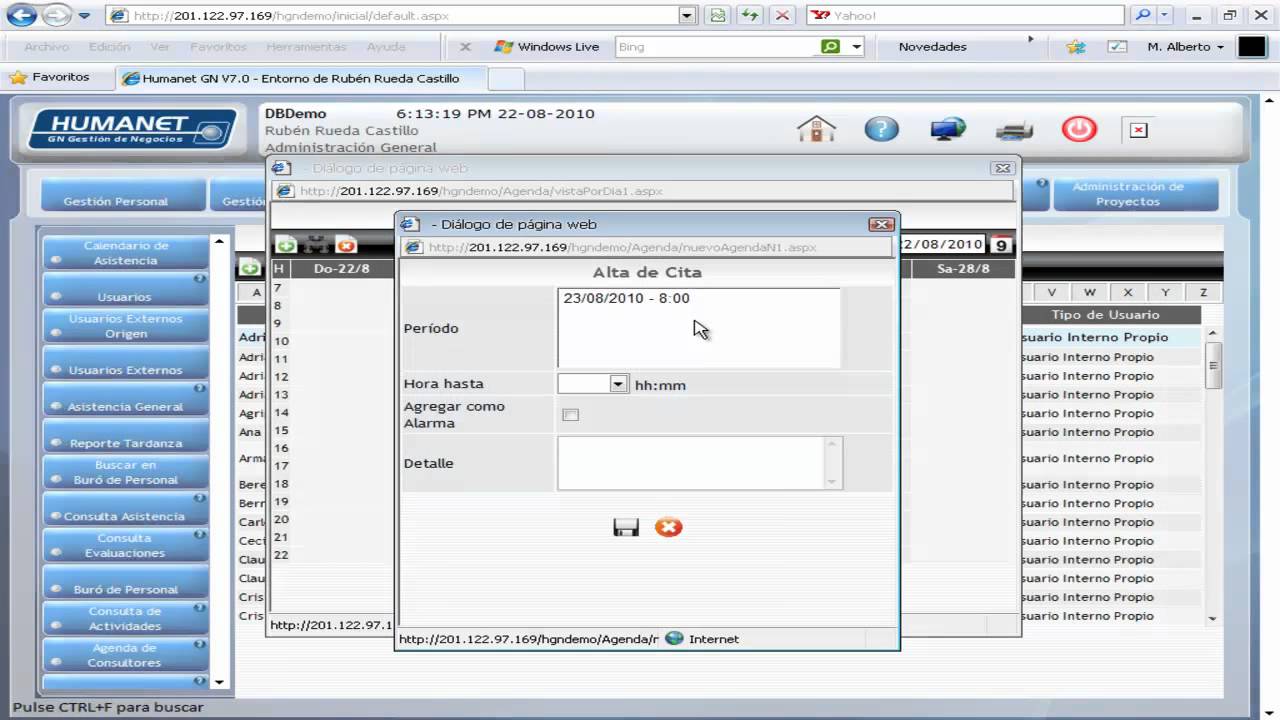Humanet GN, Gestion de Recursos Humanos, Usuarios Agenda. - YouTube